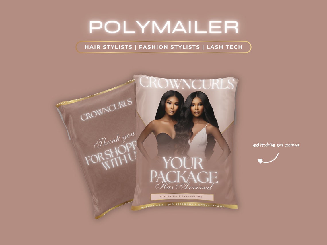 Wig Polymailer Box Design | Lace Front & Bundles Box Packaging Design | DIY Editable in Canva ...