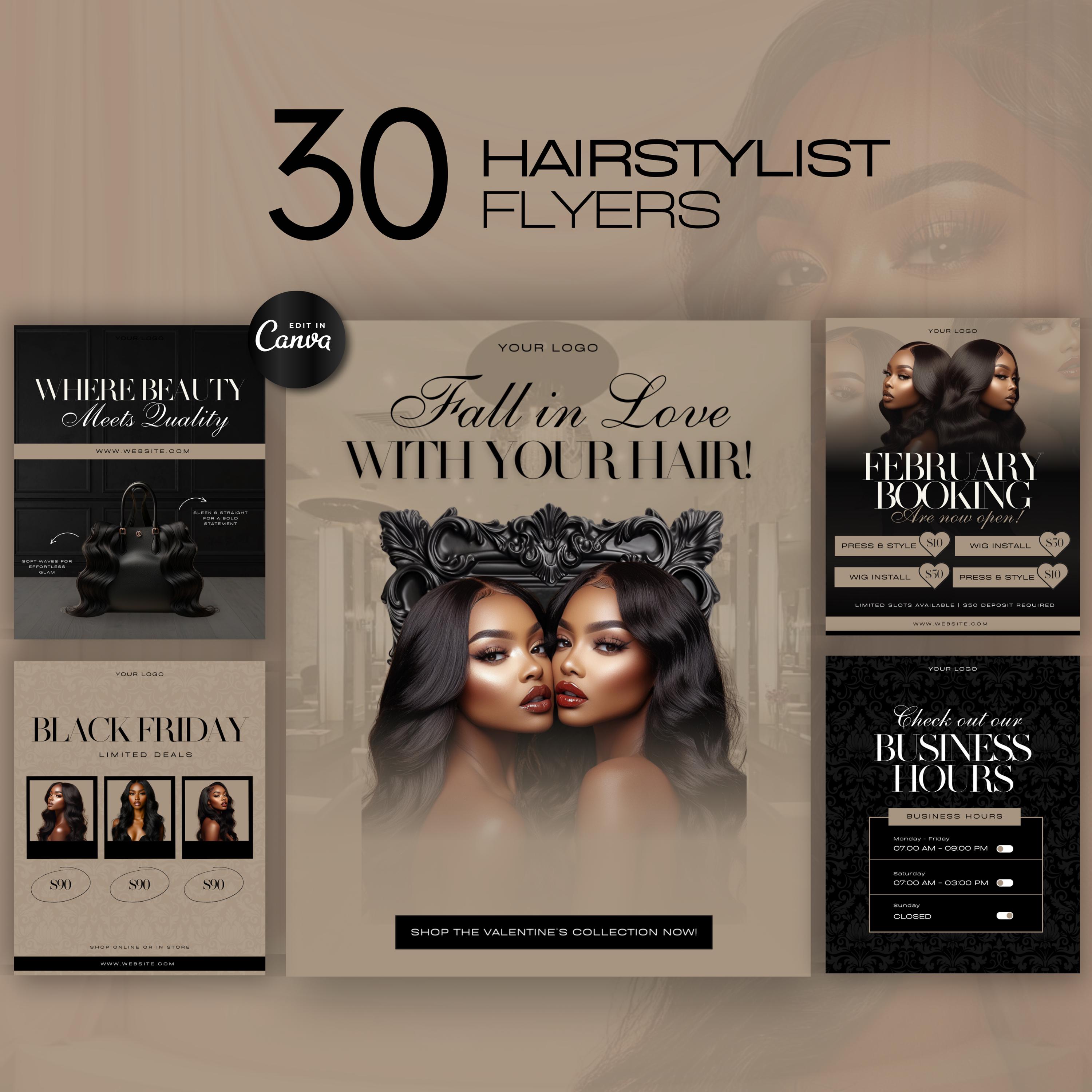Hair Extensions Flyer, IG Post Templates (30 Pack) , Hair Business ...