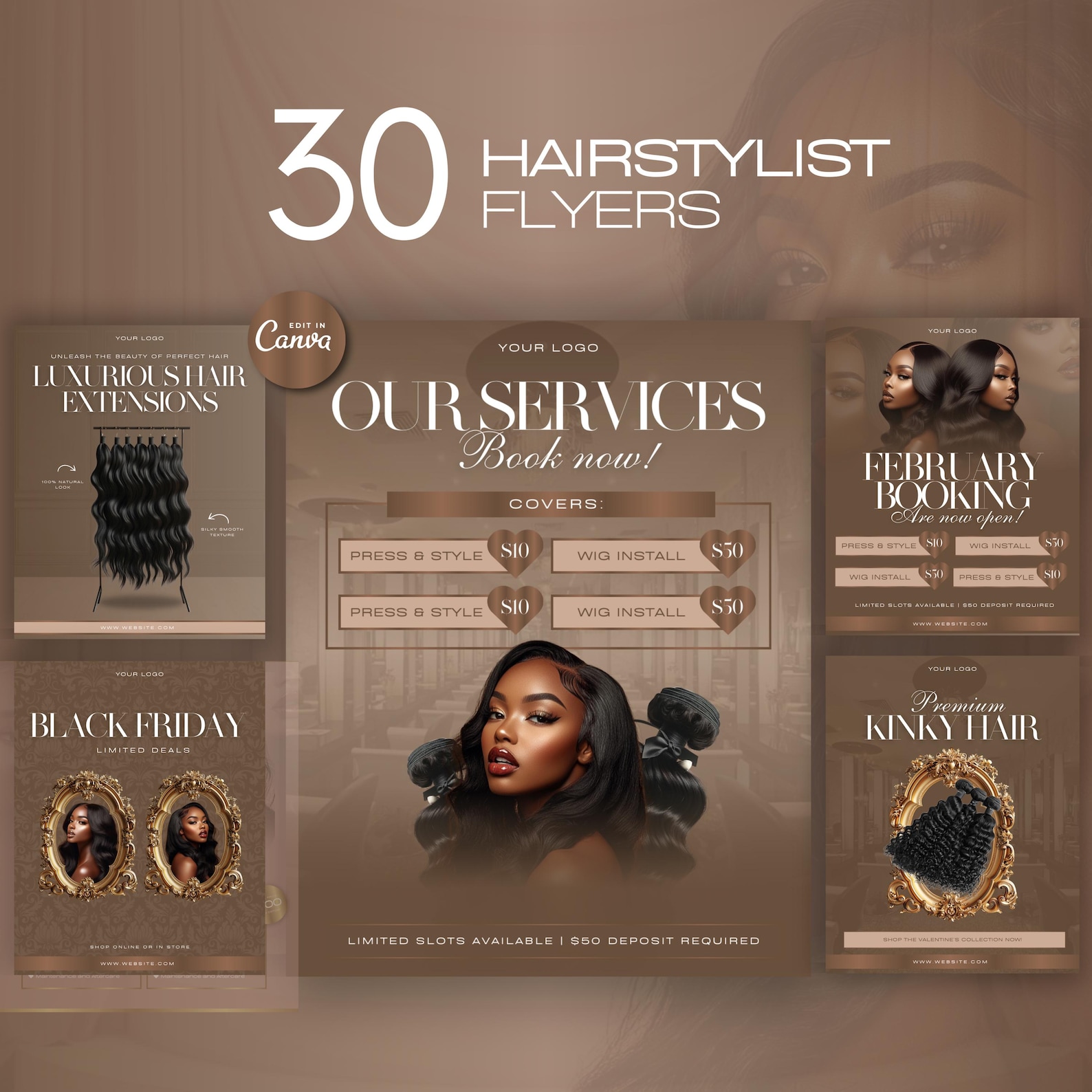 30 Hair Extensions Flyer Templates | Instagram Post Bundle for Hair ...