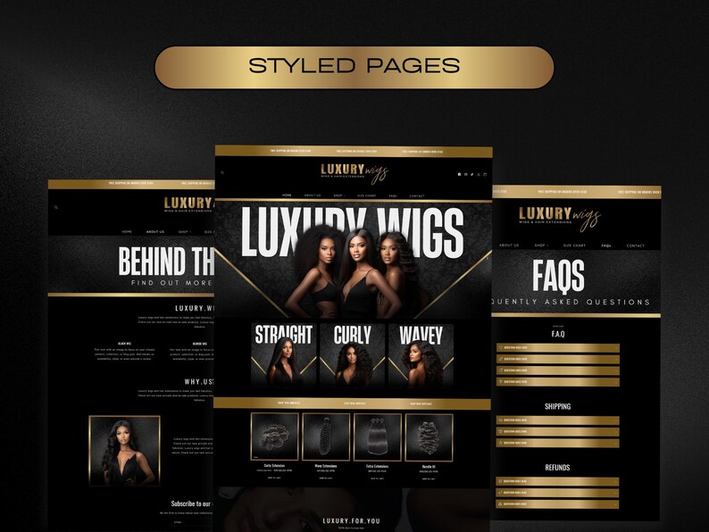 Black Gold Shopify Theme, Raw Hair Website Template, Luxury Wig Store ...