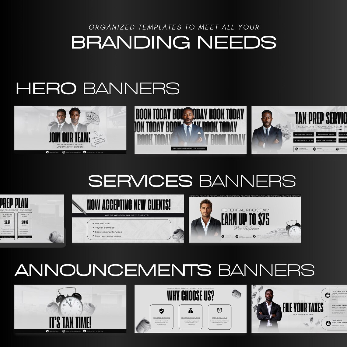Tax Prep Banner Canva Template, Accountant Website and Mobile Banners ...