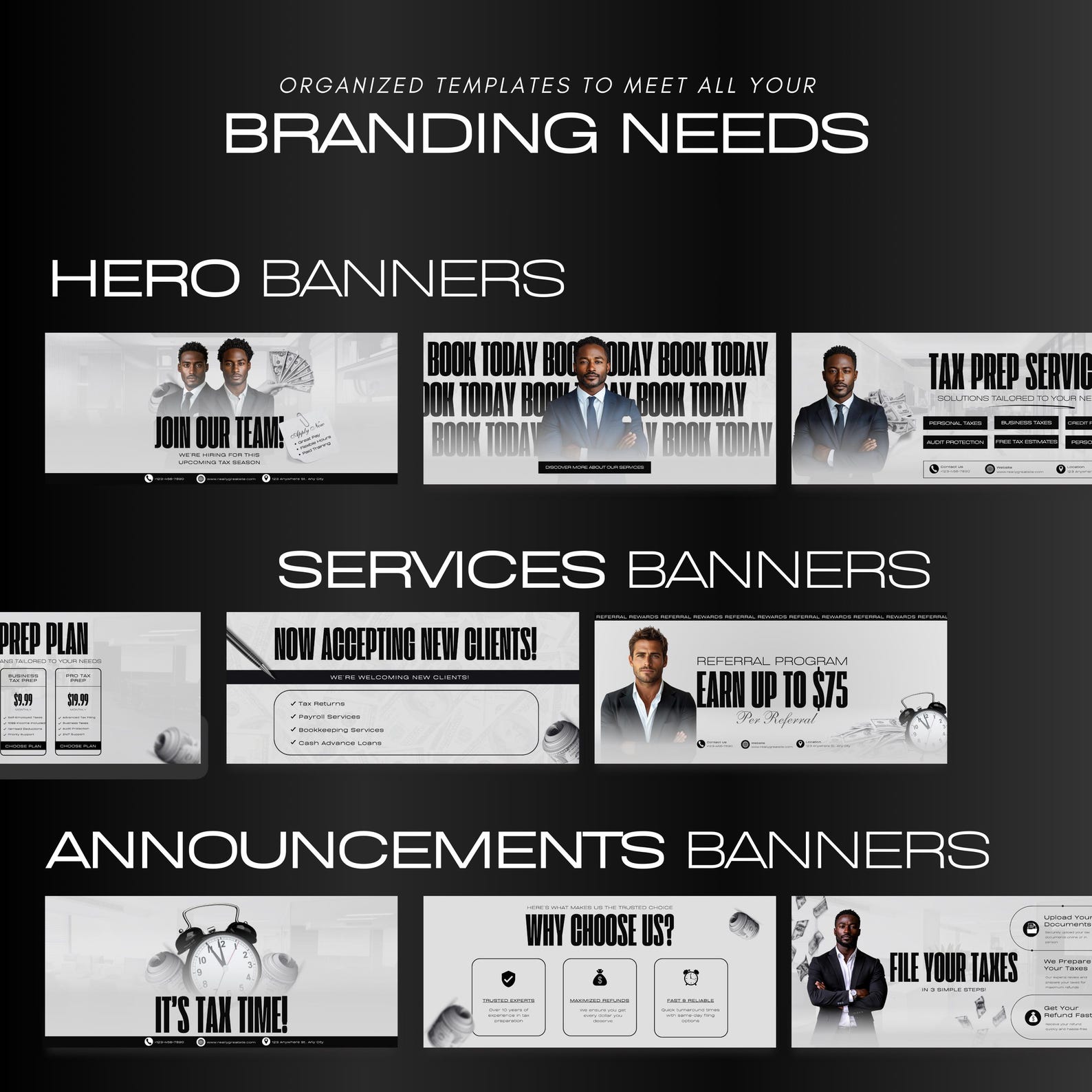 Tax Prep Banner Canva Template, Accountant Website and Mobile Banners ...