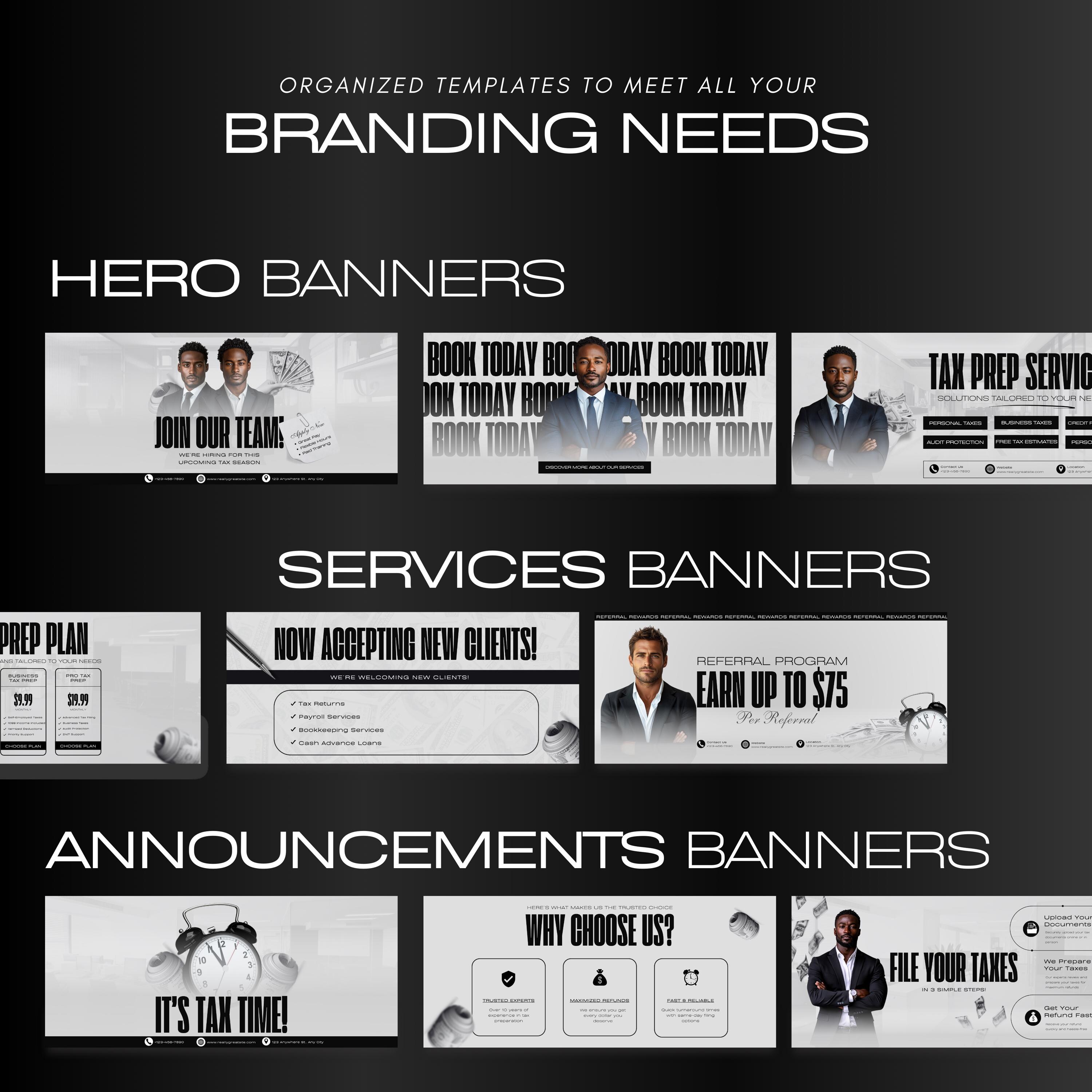 Tax Prep Banner Canva Template, Accountant Website and Mobile Banners ...