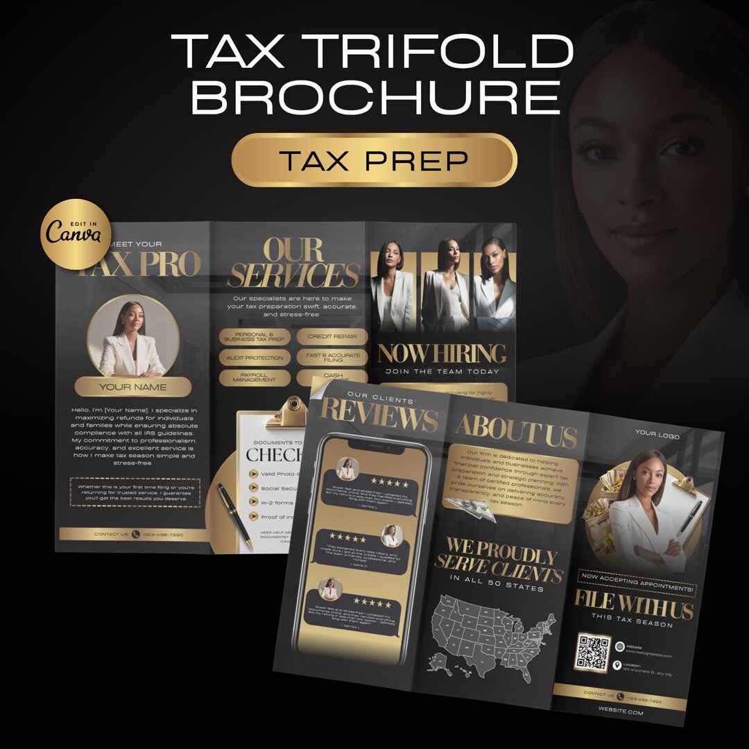Tax Prep Trifold Brochure Template, Canva Editable, Tax Season ...