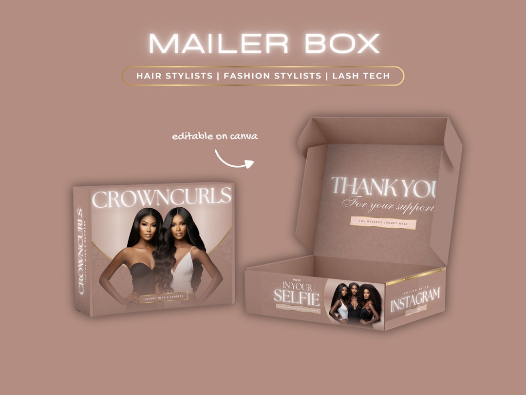 Editable Wig Mailer Box Design: Hair Stylist Packaging (DIY Canva) - Etsy
