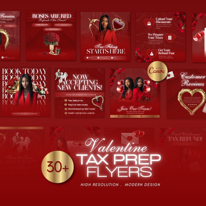 Valentine's Day Tax Prep Flyers, Accountant Service Templates (canva ...