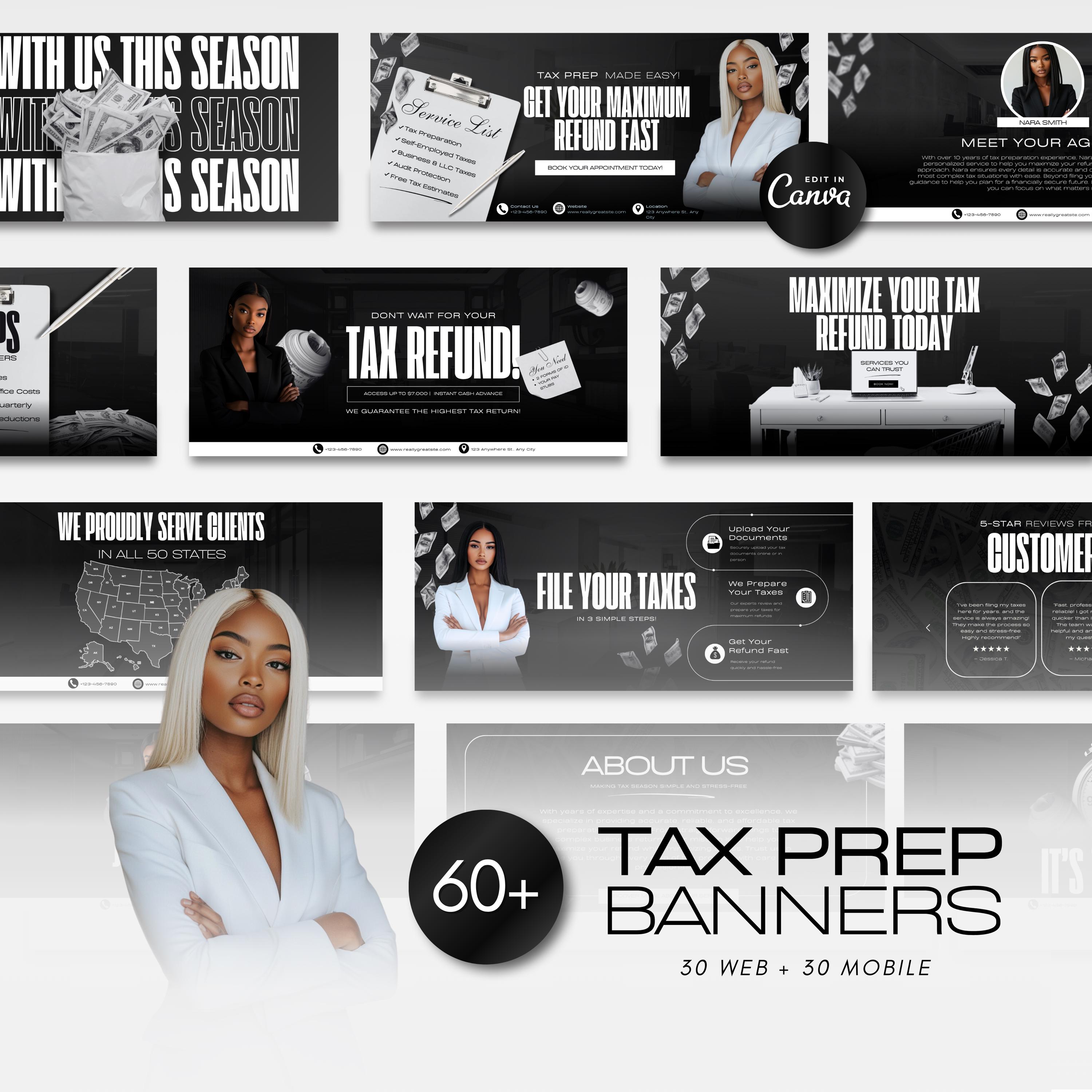 Tax Prep Banner, Black and White Website Banners, Canva Accountant ...
