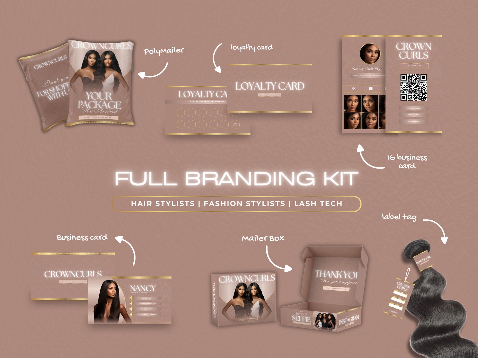 Hair Branding Kit | Hang Tags Thank You Card Kit | Canva Templates ...