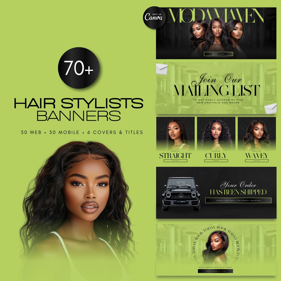 70 Hair Web Banners Bundle Hair Stylists Website Banner Pack Hair ...
