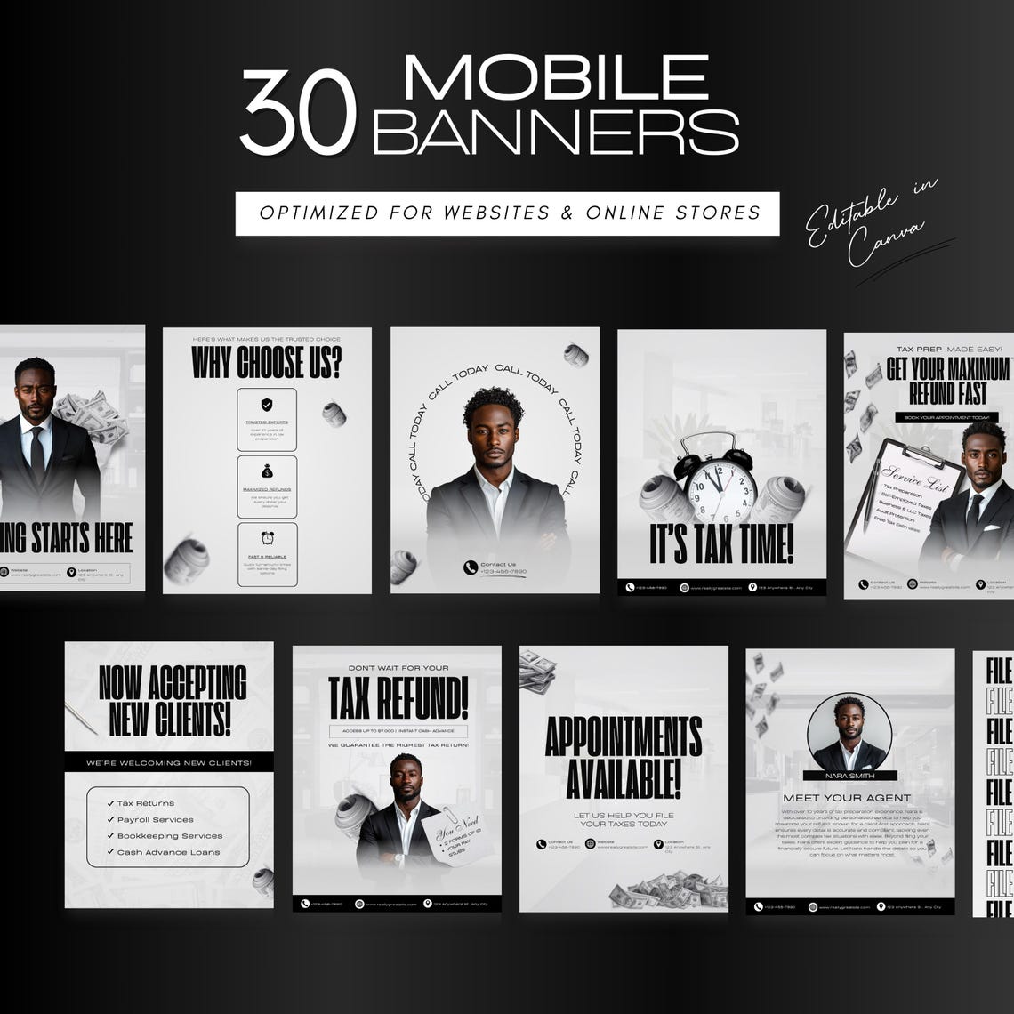 Tax Prep Banner Canva Template, Accountant Website and Mobile Banners ...