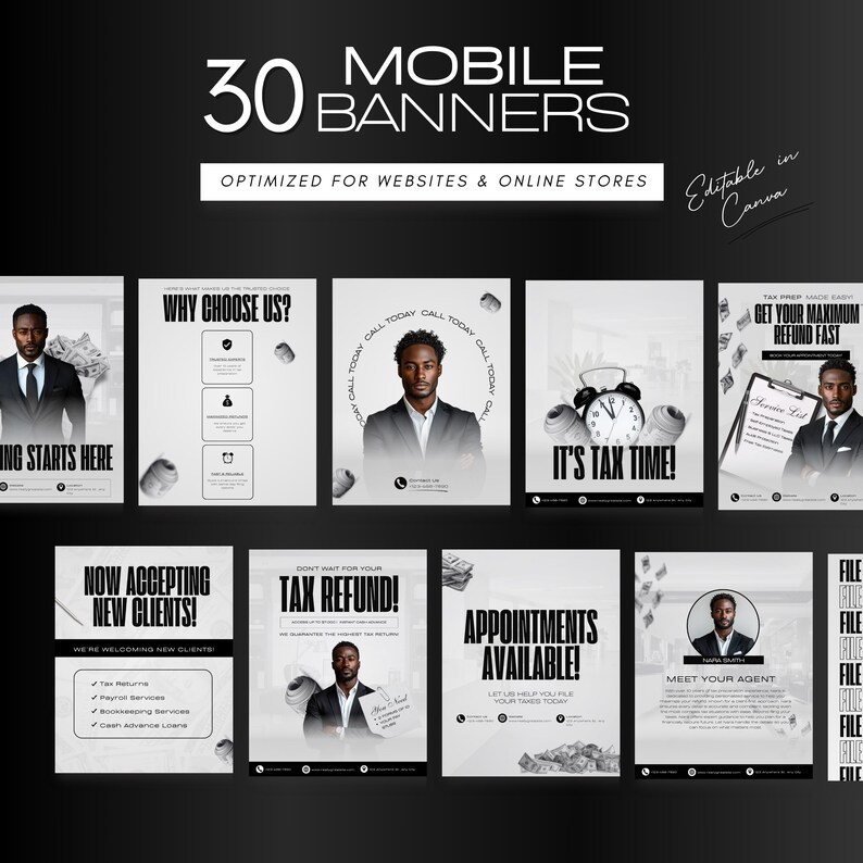 Tax Prep Banner Canva Template, Accountant Website and Mobile Banners ...