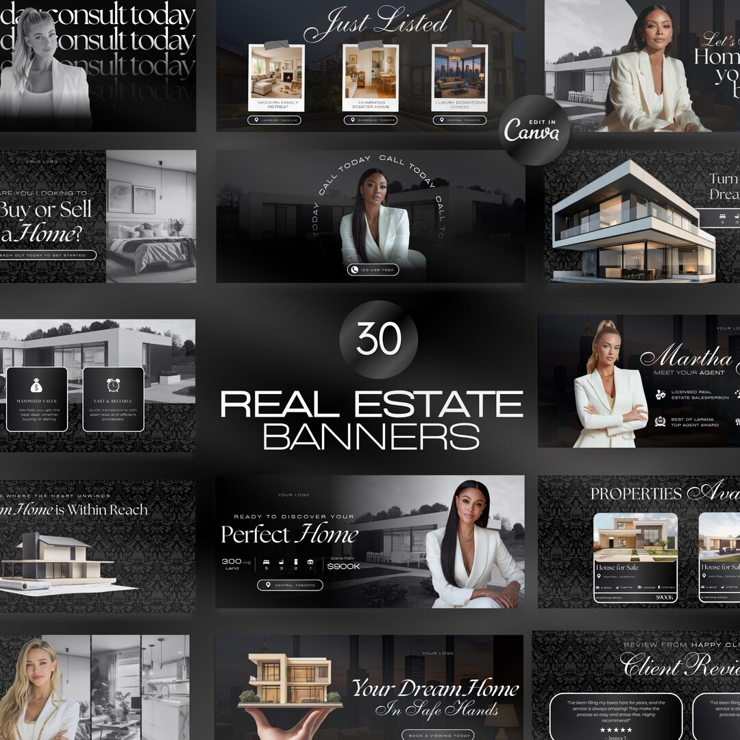 Real Estate Website Banner Templates, 30 Realtor Marketing Canva ...