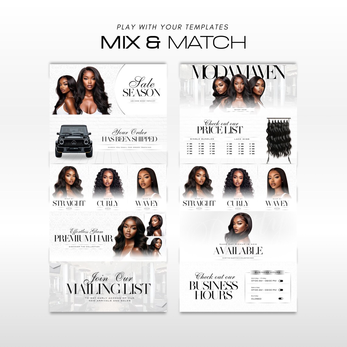 70 Hair Stylist Website Banners, Luxury Hair Extensions, Editable Canva ...
