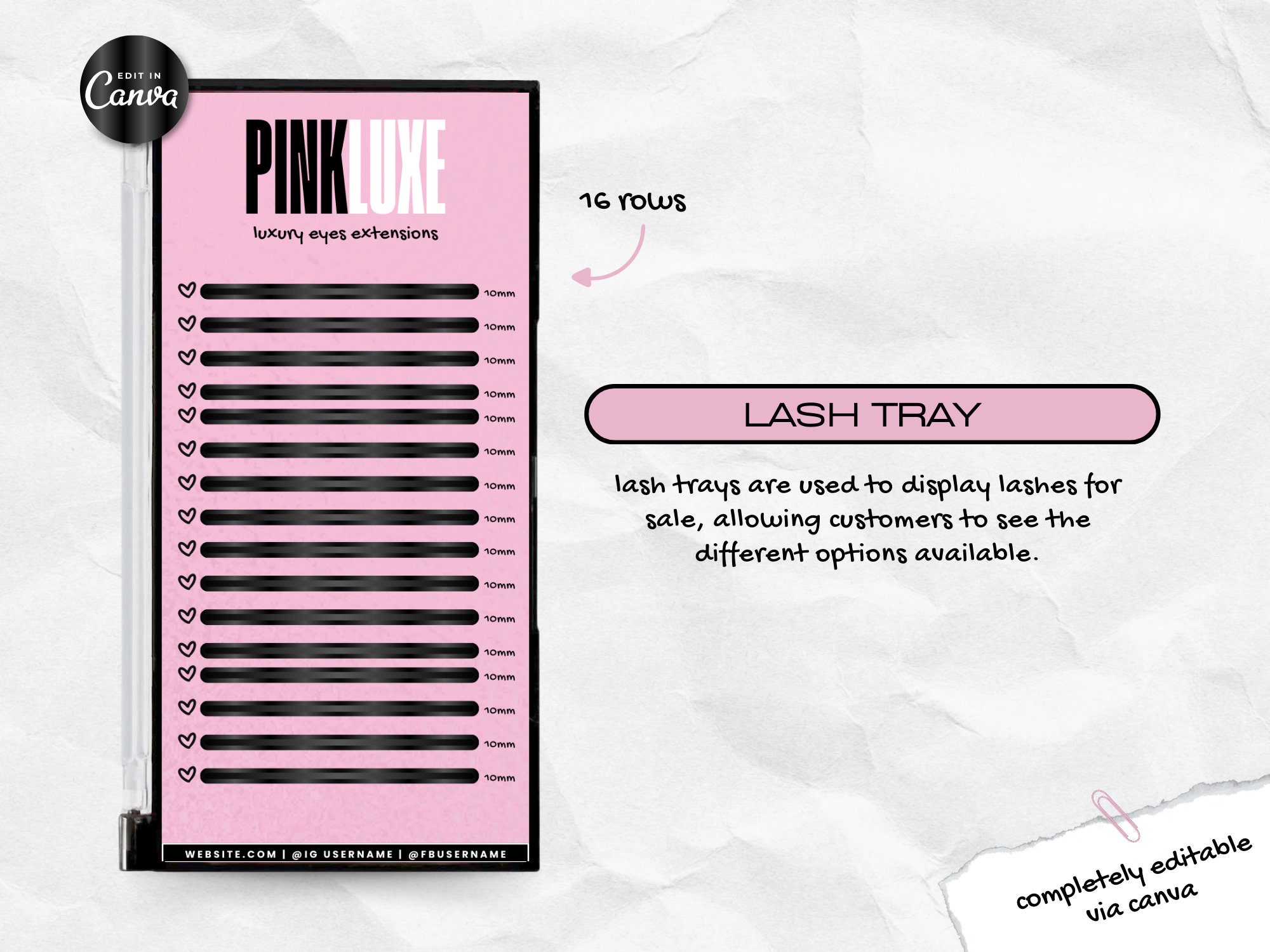Editable Lash Tray Template | Lash Tech Branding | Eyelash Packaging ...