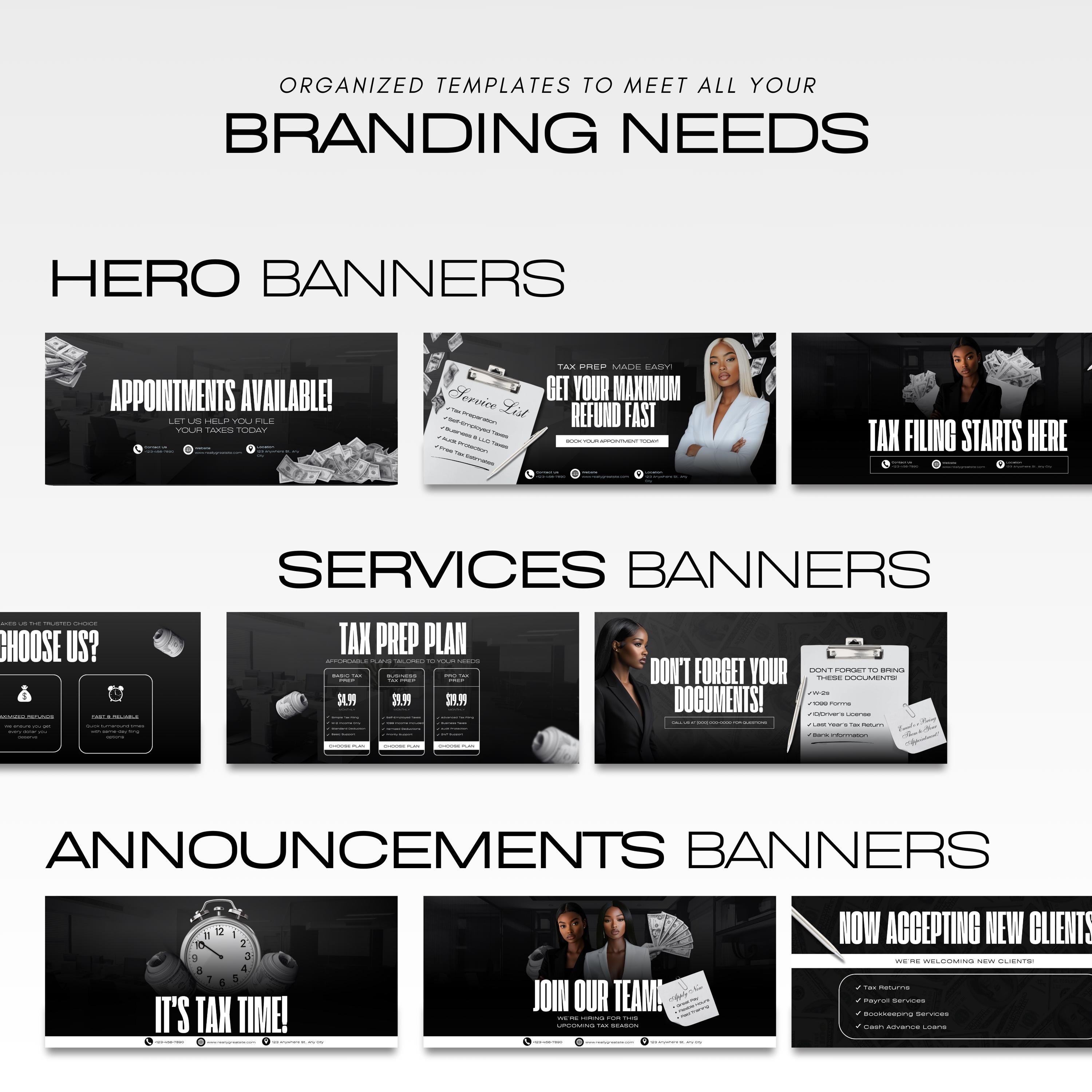 60 Tax Prep Banners Template, Accountant Website Canva Editable Designs ...