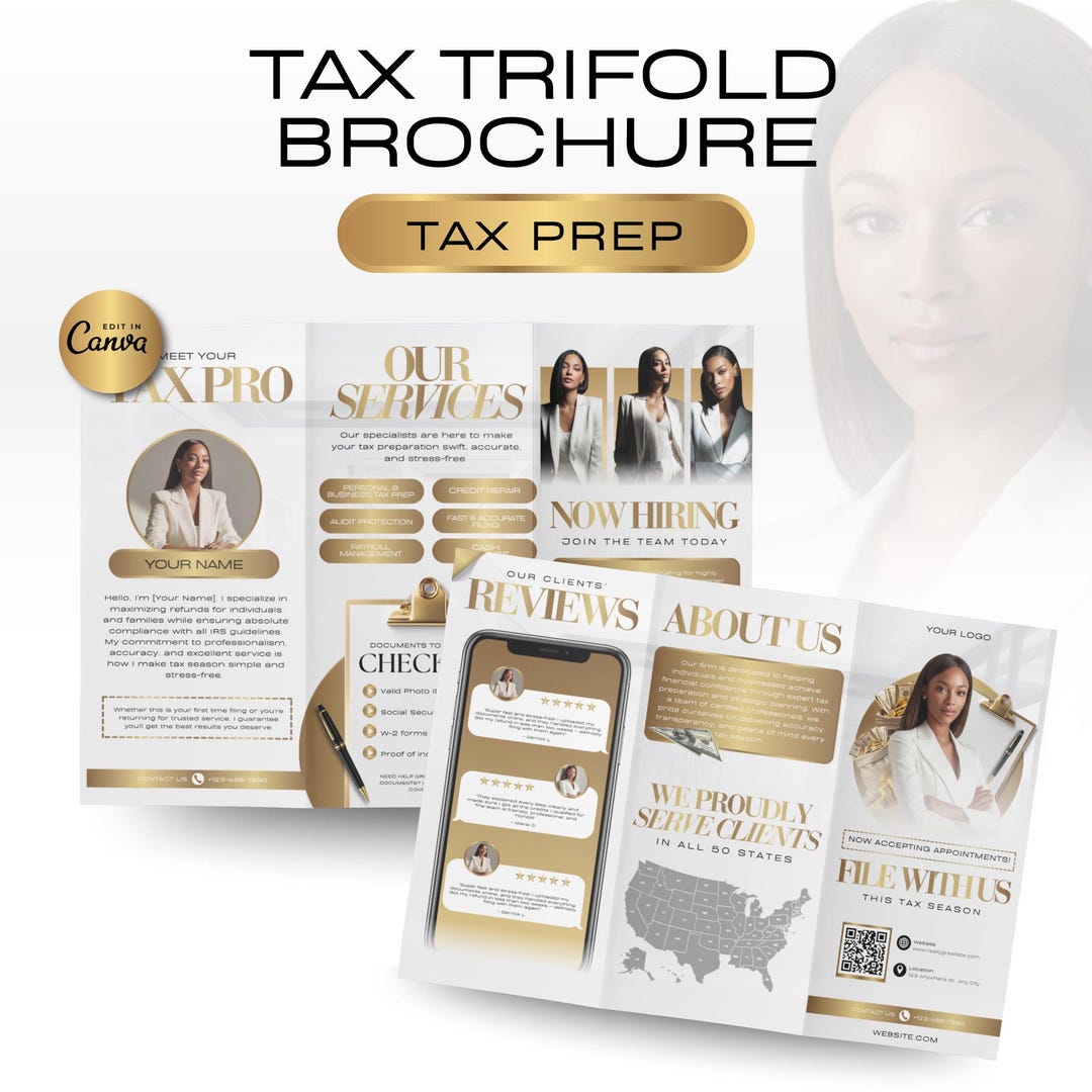 Tax Prep Services Trifold Brochure, 2026 Income Tax Flyers, DIY Canva ...