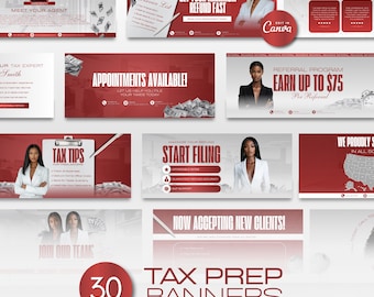 Tax Prep Banner Canva Template, Red Tax Season Website Banners, Income ...