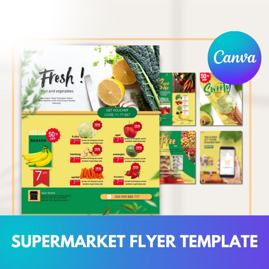 SUPERMARKET FLYER TEMPLATE, Grocery Flayer Template, Editable Template ...