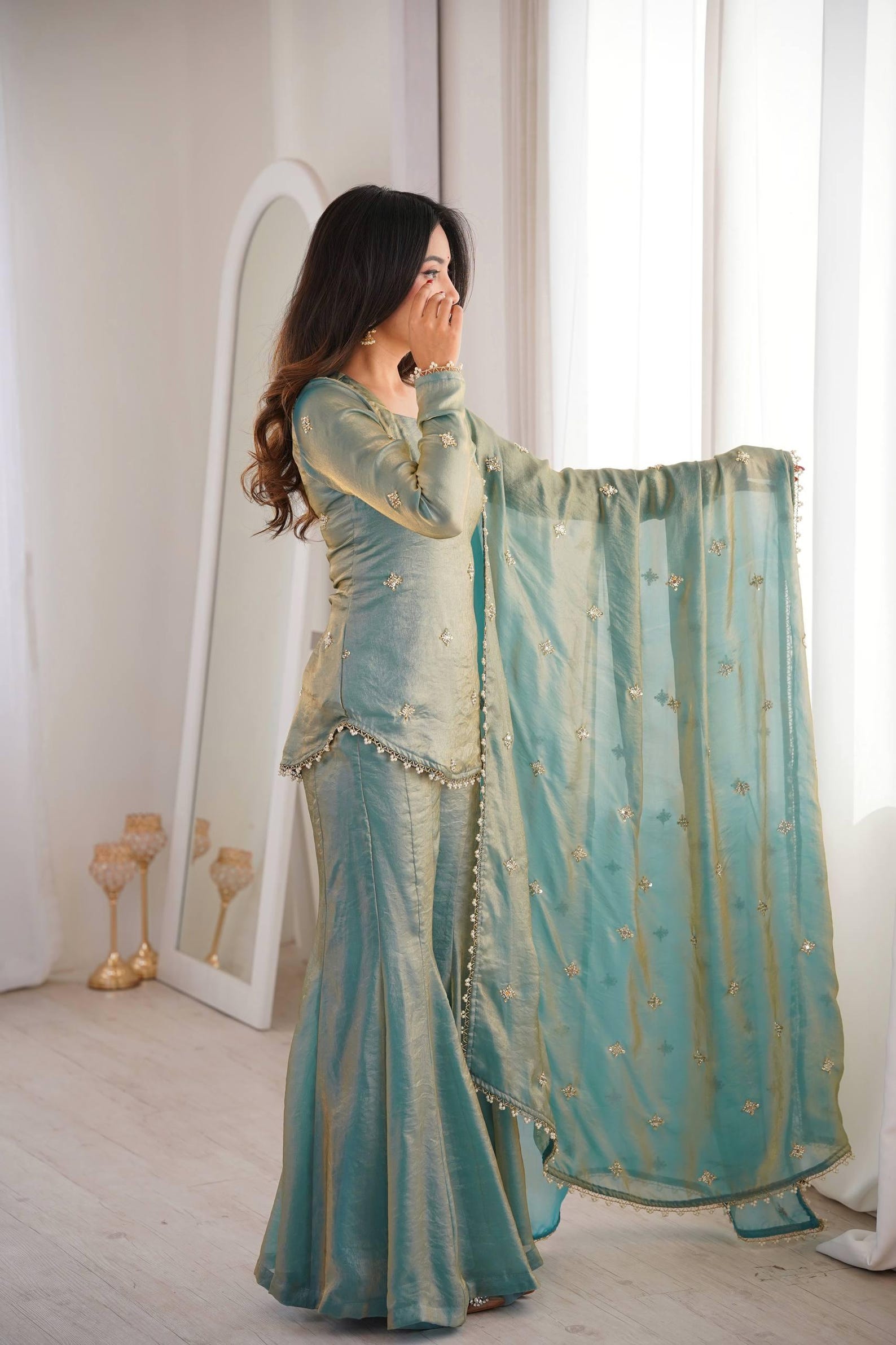 Embroidered Fendy Silk Sharara Suit, Indian Palazzo Set - Etsy
