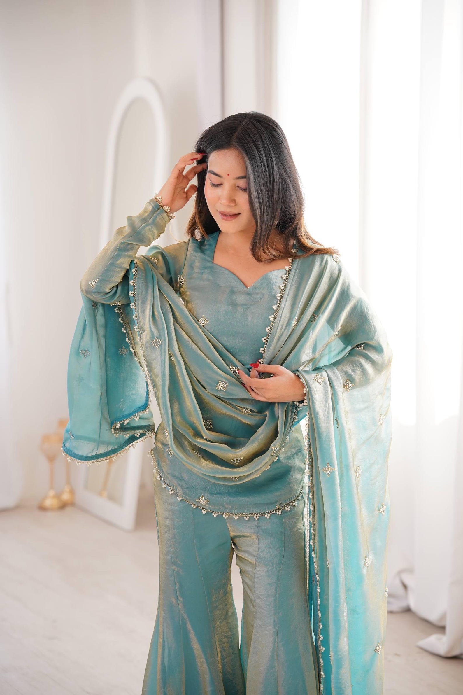 Embroidered Fendy Silk Sharara Suit, Indian Palazzo Set - Etsy