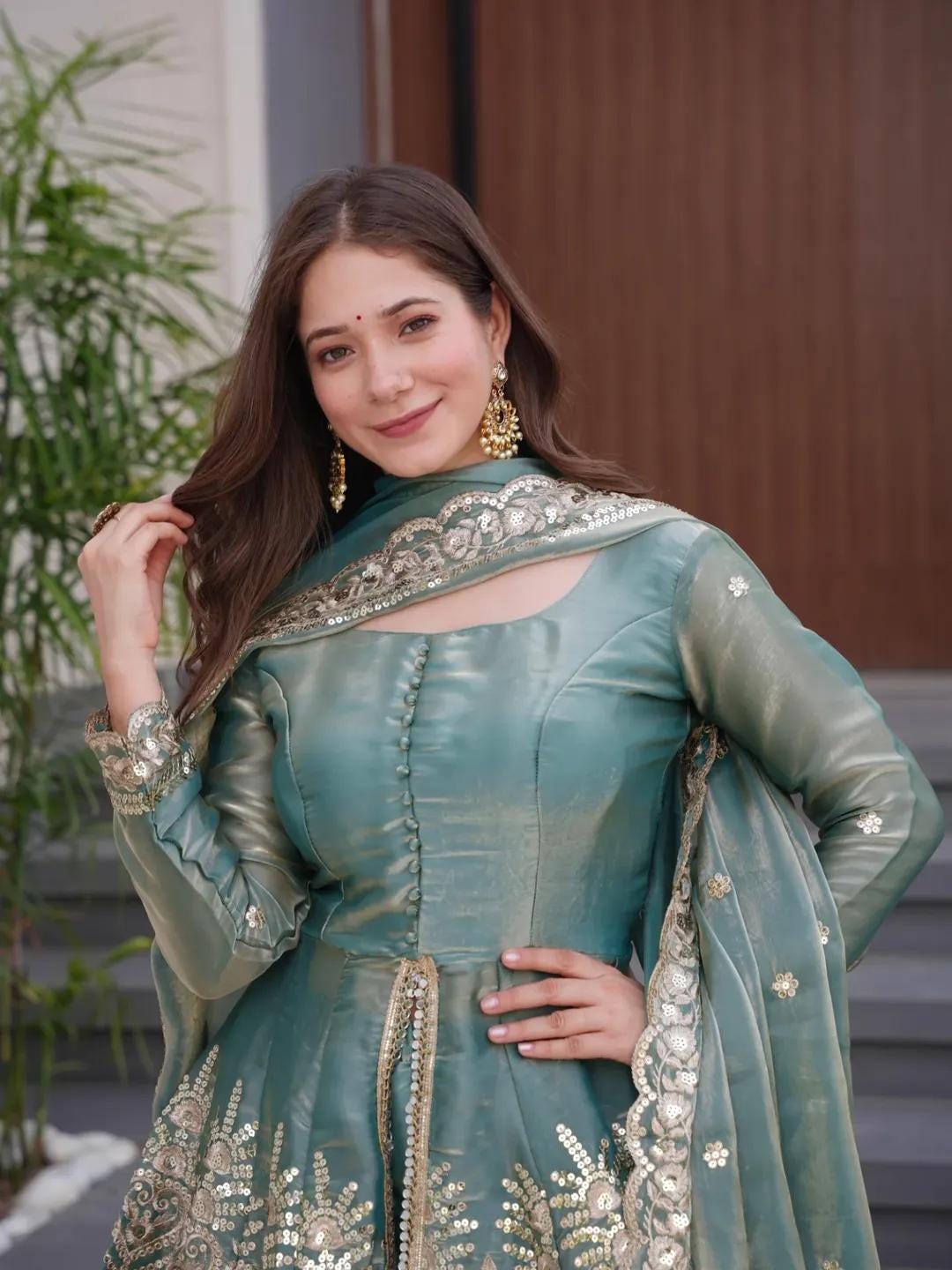 Teal Satin Silk Sharara Set With Mirror Work | Embroidered Peplum Kurti ...