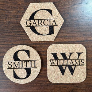 Monogrammed Cork Coasters Set of 4, Personalized Laser Engraved ...