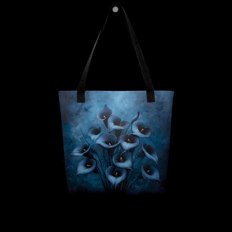 Calla Lily Tote Bag - Dark Floral Shoulder Bag - Blue Flower School Bag ...
