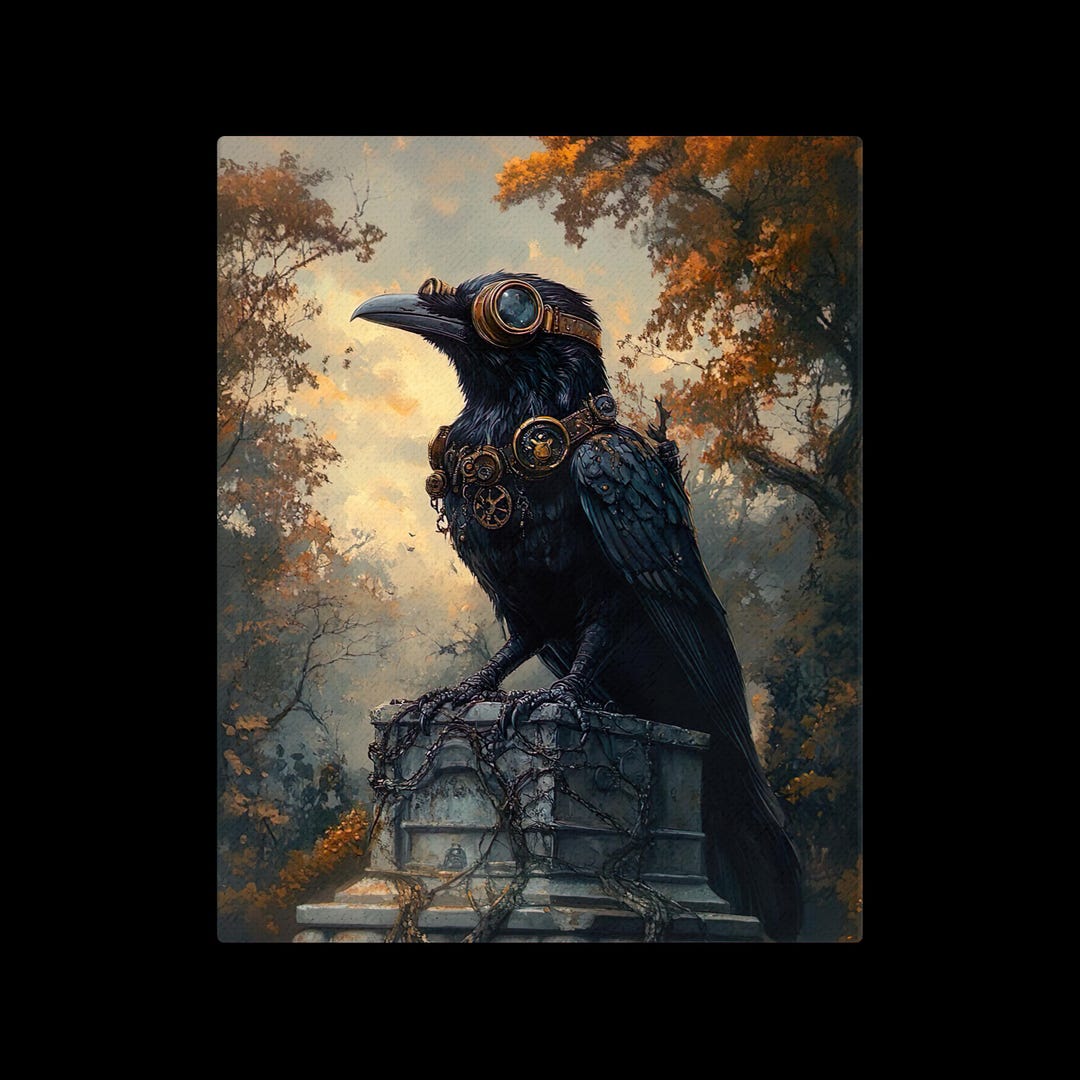 Steampunk Raven Wall Canvas Art - Gothic Wall Decor - Dark Cottagecore ...