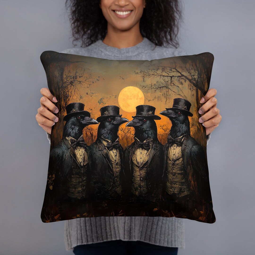 Victorian Crows Decorative Pillow - Murder of Crows Throw Pillow ...