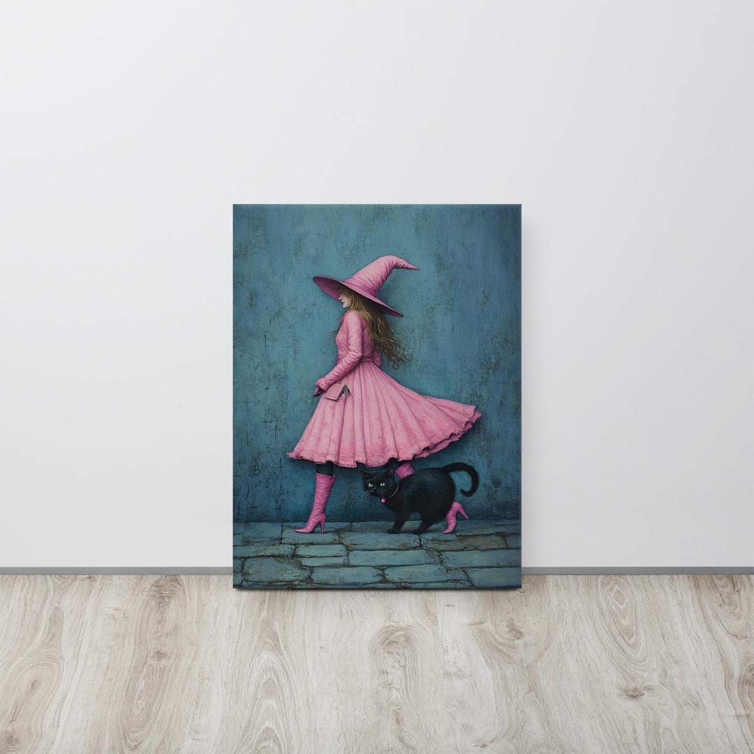 Pink Witch Art Pastel Goth Canvas Magical Wall Decor Unique Home ...