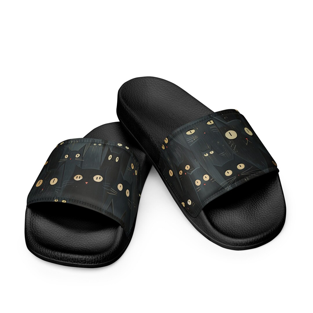 Black Cat Slides Cute Animal Sandals for Cat Lovers Black Cat Summer ...