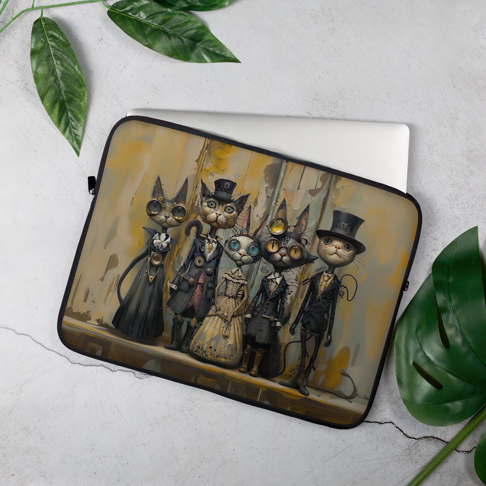 Steampunk Cats Laptop Sleeve: Victorian Feline Art, Padded Computer ...