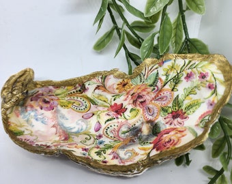 Beautiful Decoupage Shell,jewelry Dish, Trinket Dish,shell Art, Branches With Flowers, Birds - Etsy