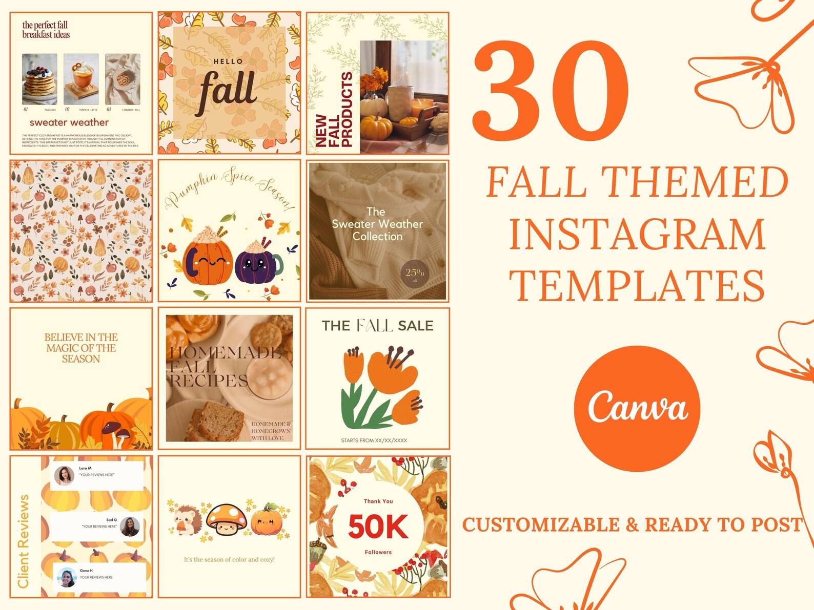 30 Fall Themed Templates Canva Templates Fall Instagram Post Templates ...