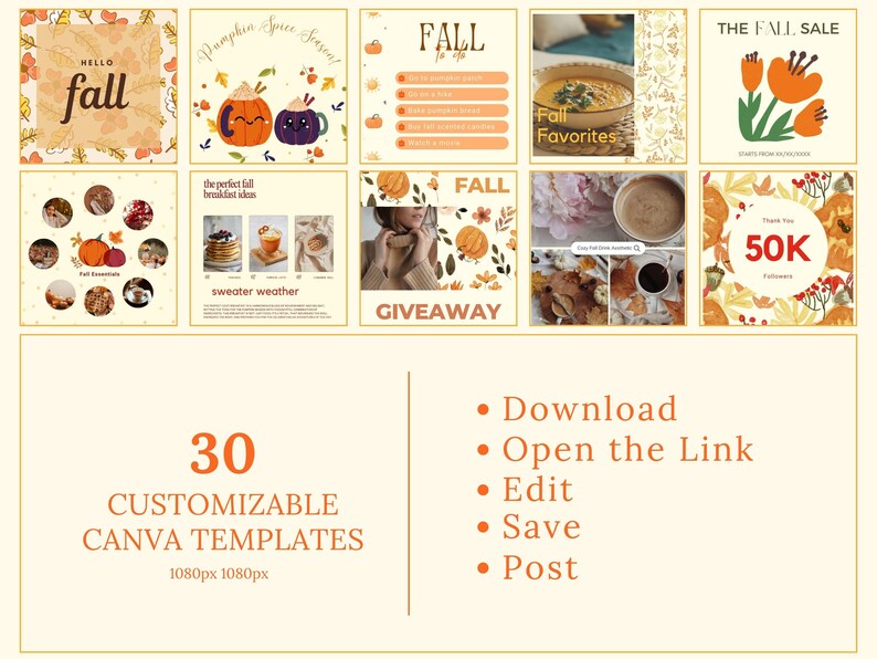30 Fall Themed Templates Canva Templates Fall Instagram Post Templates ...