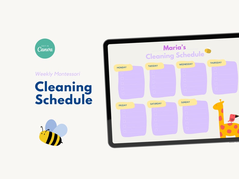 Editable Montessori Cleaning Schedule - Kids Cleaning Schedule Template ...