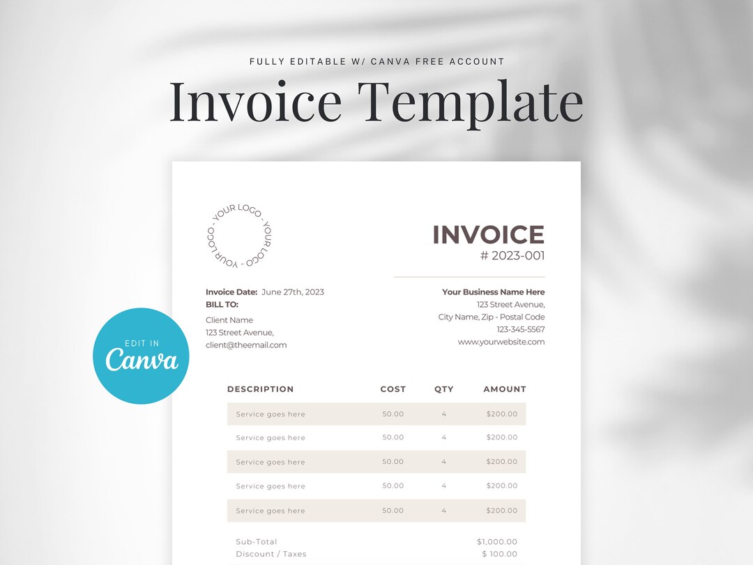 Simple Invoice Template Neutral Invoice Canva Template Blank Invoice ...