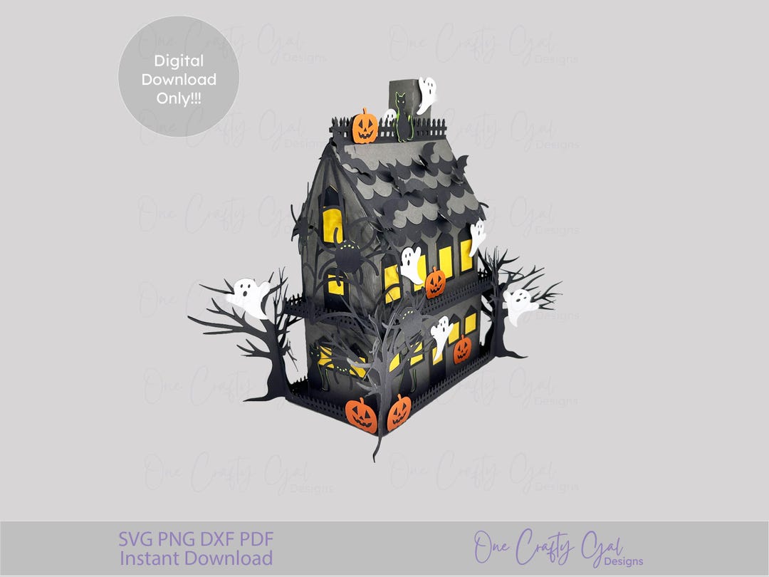 3D Haunted House Paper Craft - Halloween Ghosts and Pumpkin Decoration ...