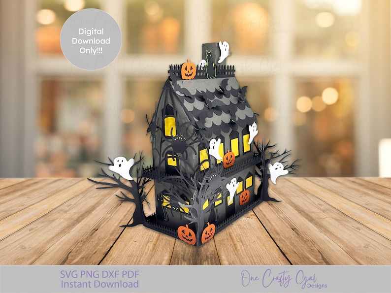 3D Haunted House Paper Craft - Halloween Ghosts and Pumpkin Decoration ...