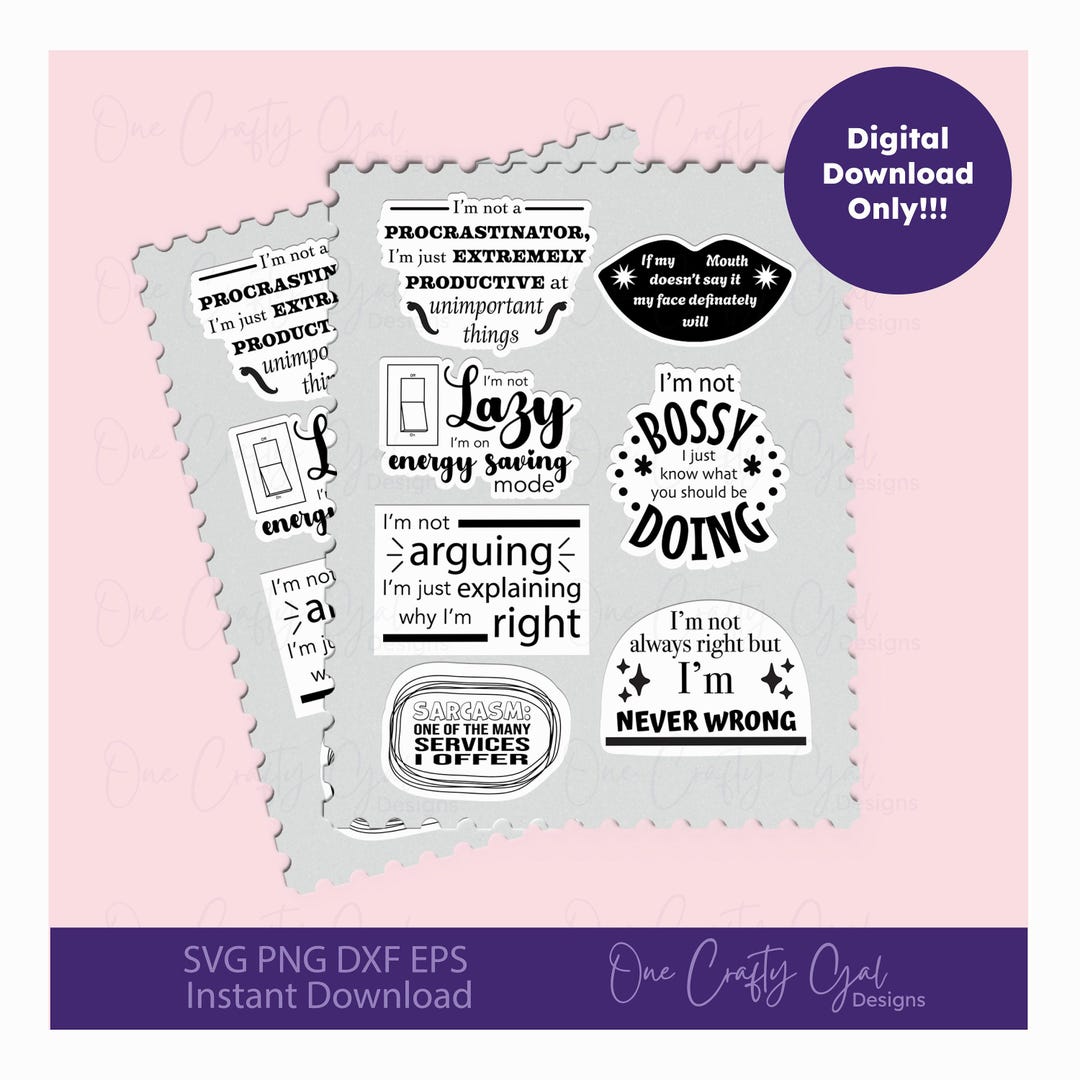 Sarcasm Digital Stickers , Cut File for Cricut , Printable Sticker ...