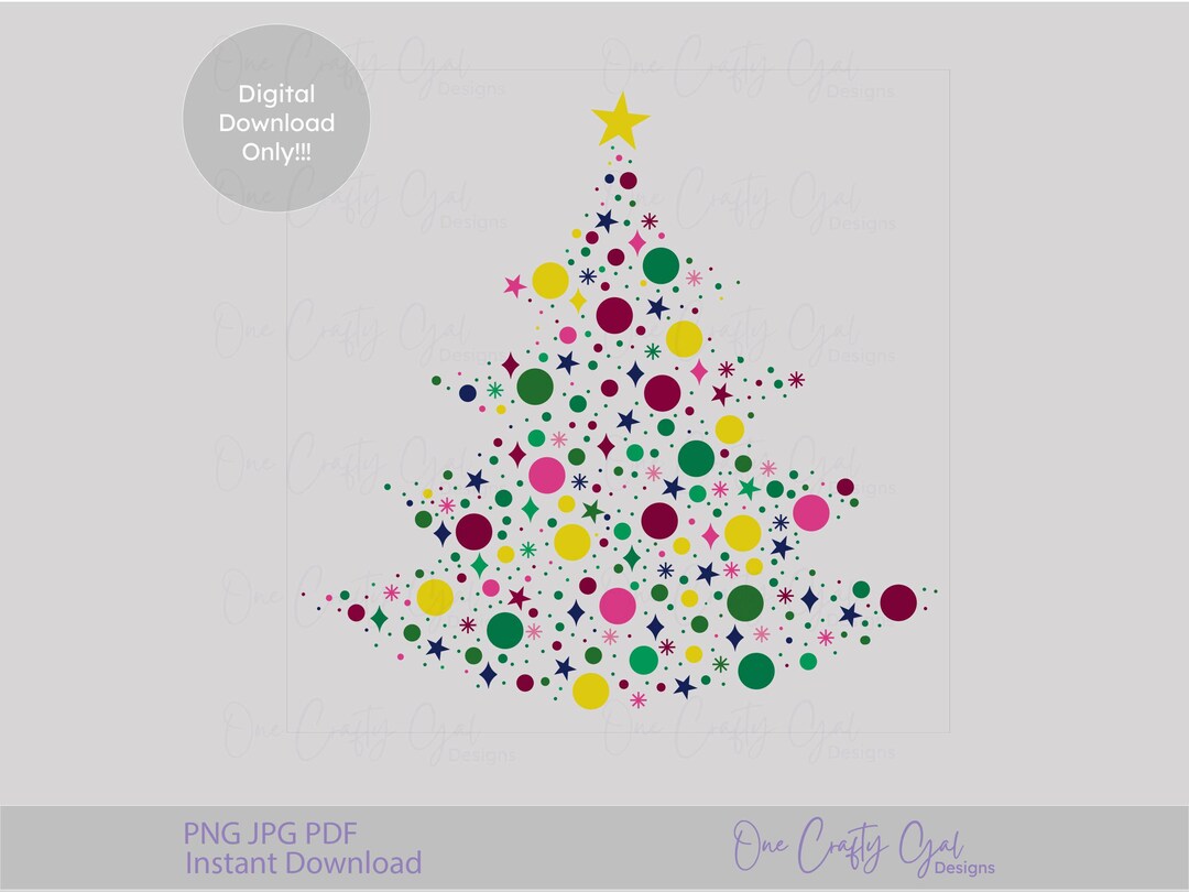 Colorful Christmas Tree Digital Art - Festive Dots and Stars - Etsy