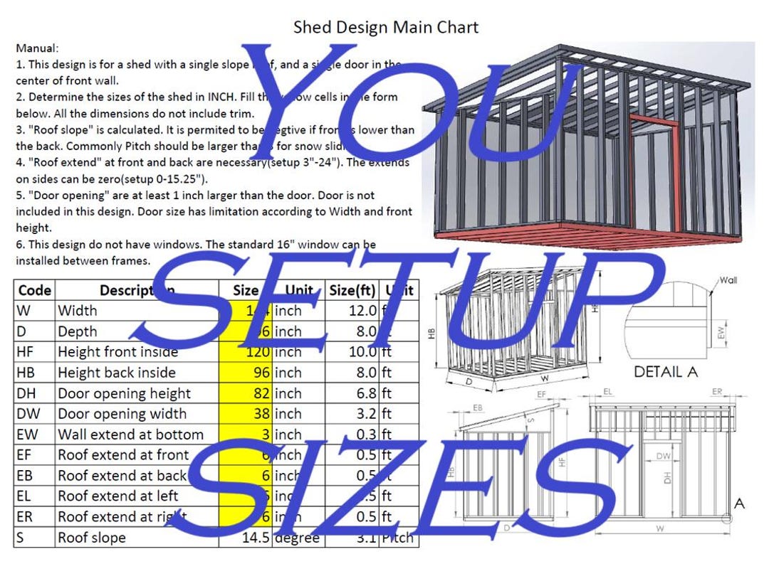 Lean-to Shed Plans. Flexible Size Slant Roof Shed Plan. DIY Woodworking ...