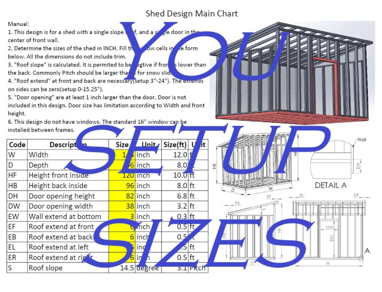 Lean-to Shed Plans. Flexible Size Slant Roof Shed Plan. DIY Woodworking ...