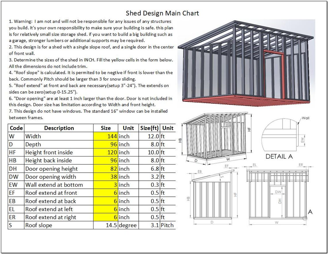 Lean-to Shed Plans. Flexible Size Slant Roof Shed Plan. DIY Woodworking ...