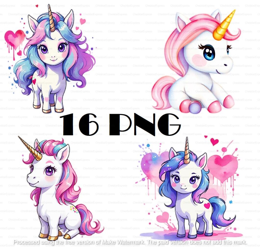 Magical Unicorn Watercolor Clipart Set – 16 Adorable Pngs for Creative ...