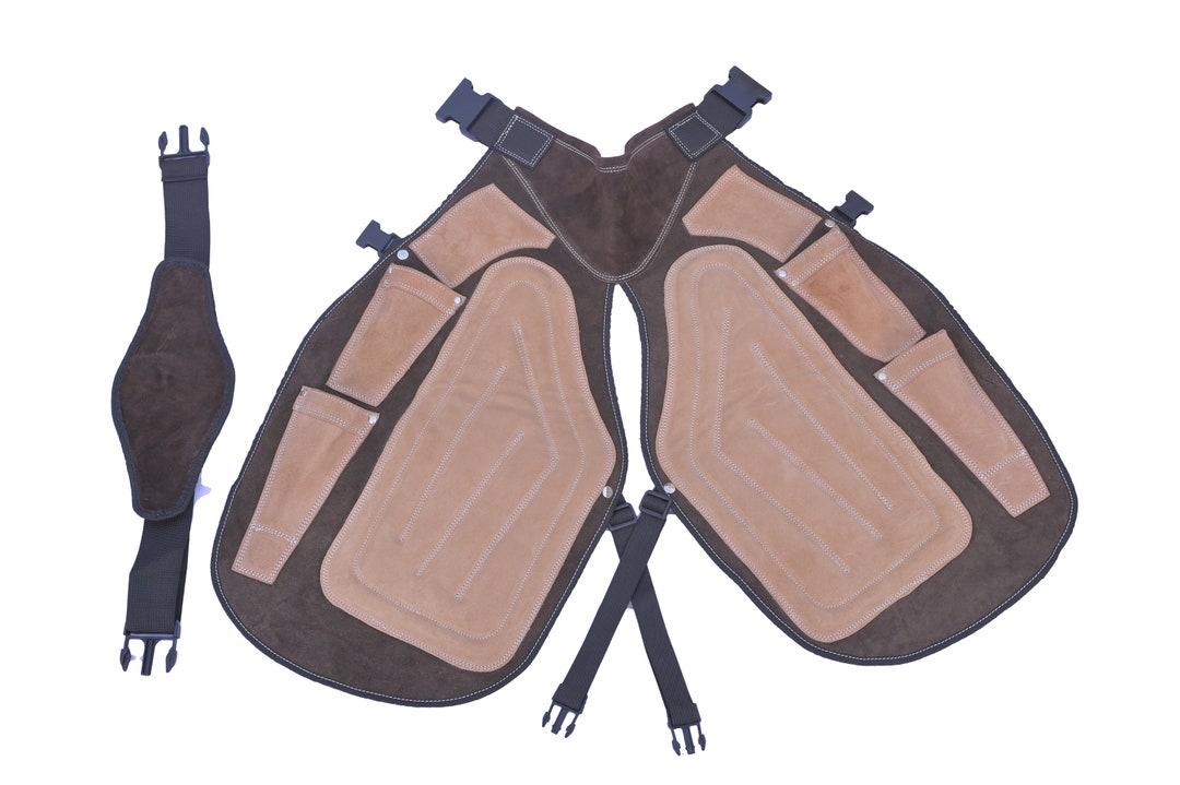 Handmade Full Grain Leather Farrier Chap: Tool Pockets, Adjustable Fit ...