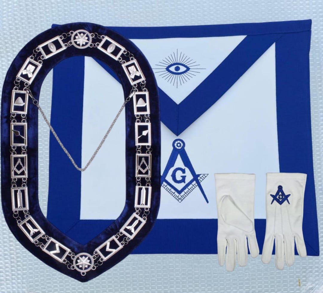 Masonic Regalia Blue Lodge Set; Master Mason Apron Chain Collar and ...