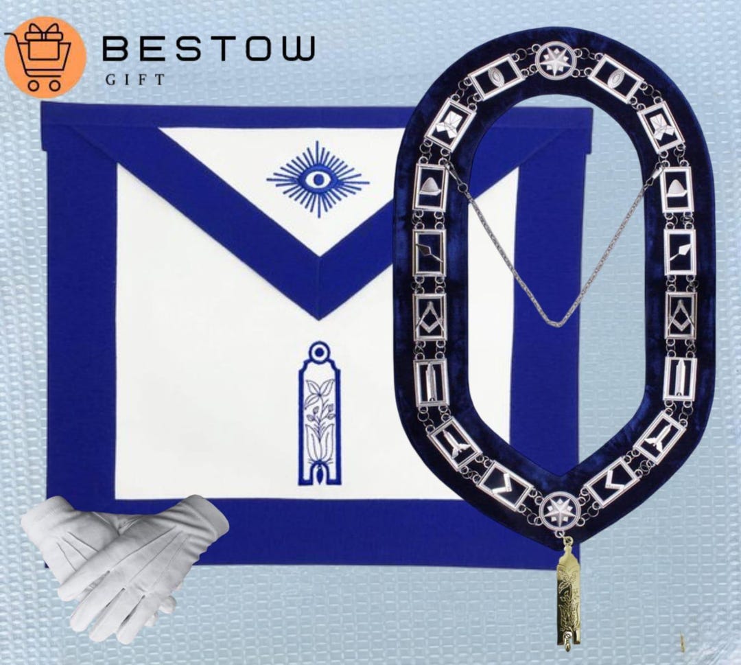 Masonic Regalia Blue Lodge Junior Warden Set; Master Mason Apron Chain ...