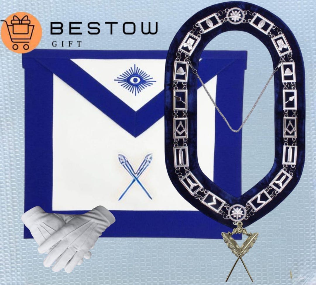 Masonic Regalia Blue Lodge Secretary Set; Master Mason Apron Chain ...