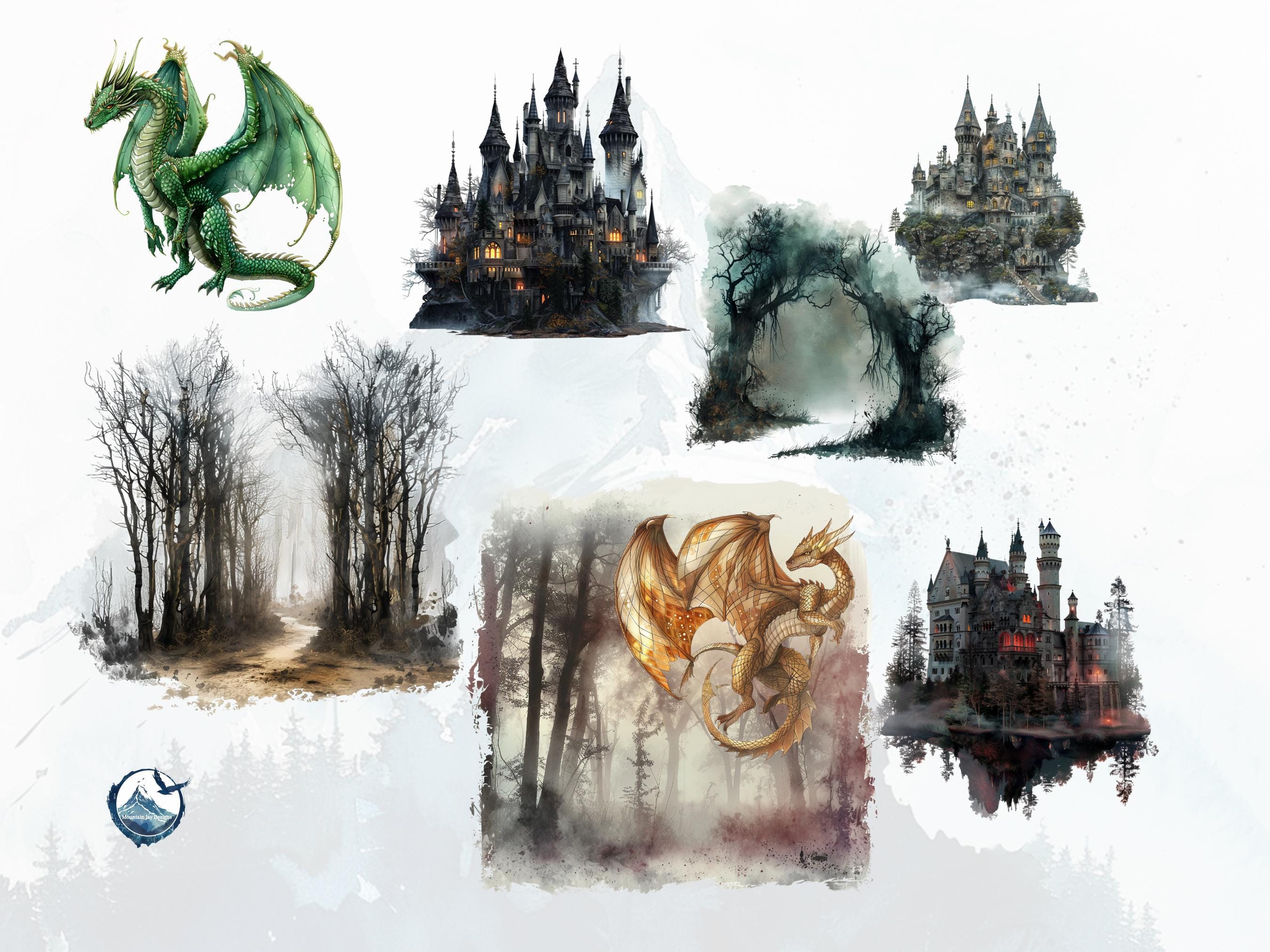 Ultimate Dragons Collection! 80 Dragon, Caves, Castles, Scenery Clipart ...